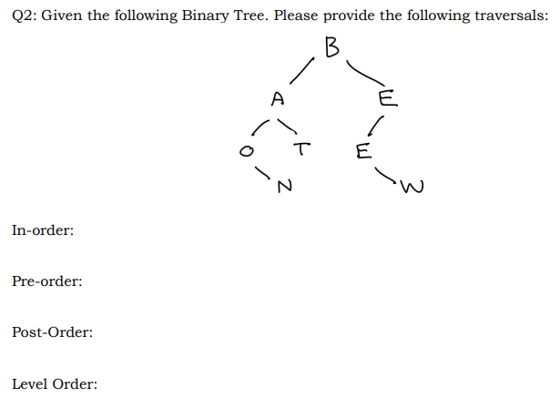 Solved Q2: Given the following Binary Tree. Please provide | Chegg.com