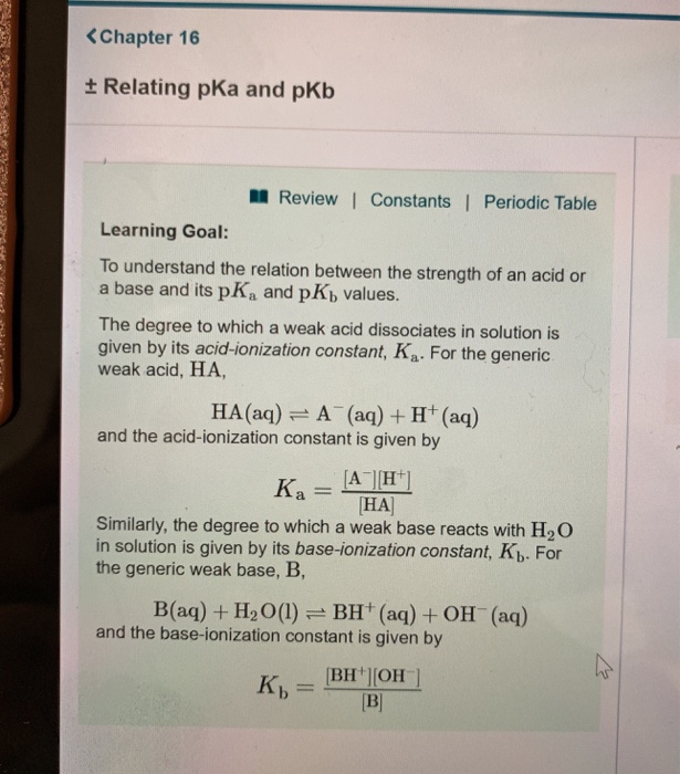 Solved Chapter 16 Relating pKa and pKb Review I Constants | | Chegg.com