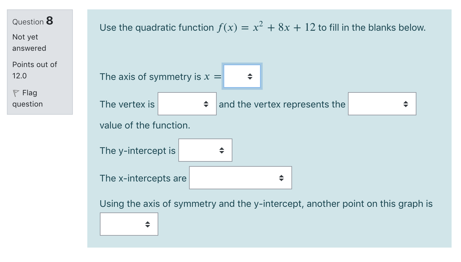 Solved Question 8 Use the quadratic function f(x) = x2 + 8x | Chegg.com