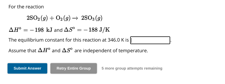 Solved For the reaction 2SO2(g)+O2(g)→2SO3(g)ΔH∘=−198 kJ and | Chegg.com
