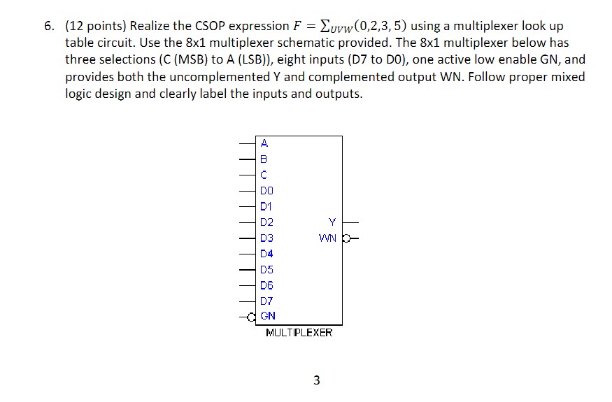 Solved (12 points) Realize the CSOP expression | Chegg.com