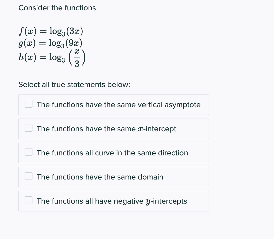 Solved Consider the functions f(x) = log3(32) g(x) = log2 | Chegg.com