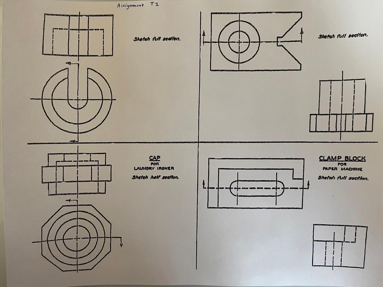 Solved For the bottom left one draw a half section, and a | Chegg.com