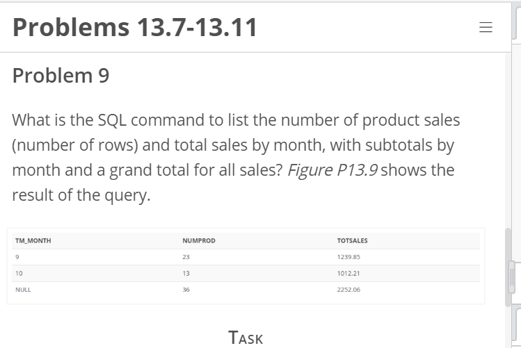 Solved Problems 13.7-13.11 Problem 9 What is the SQL command | Chegg.com