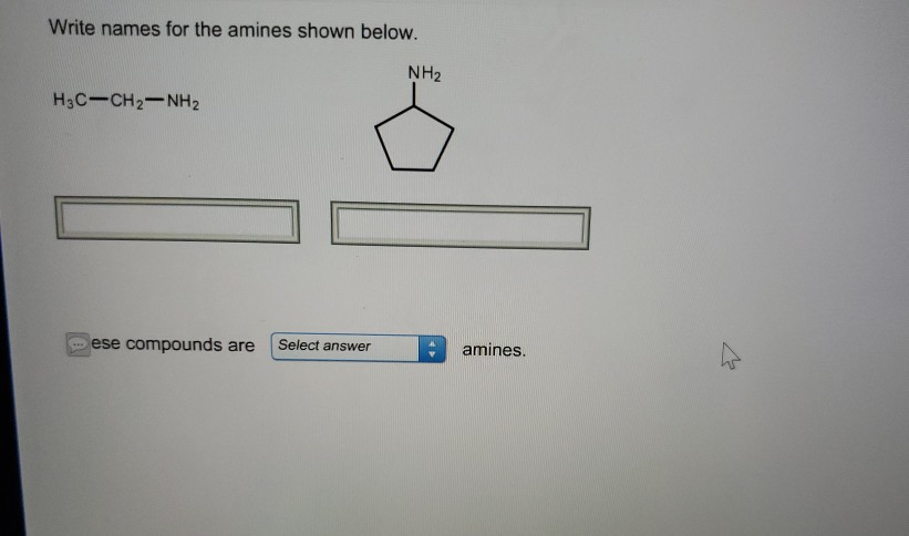 Solved Write names for the amines shown below. NH2 H3C-CH2 | Chegg.com