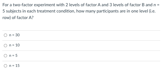 Solved For a two-factor experiment with 2 levels of factor A | Chegg.com