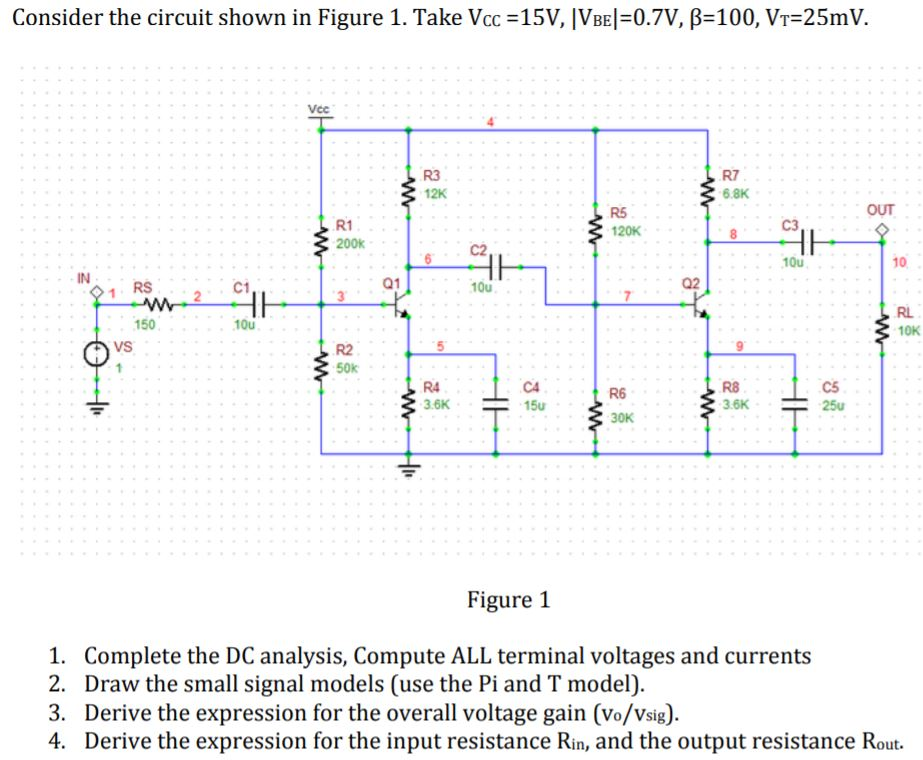 Solved Consider the circuit shown in Figure 1. Take Vcc 15V, | Chegg.com