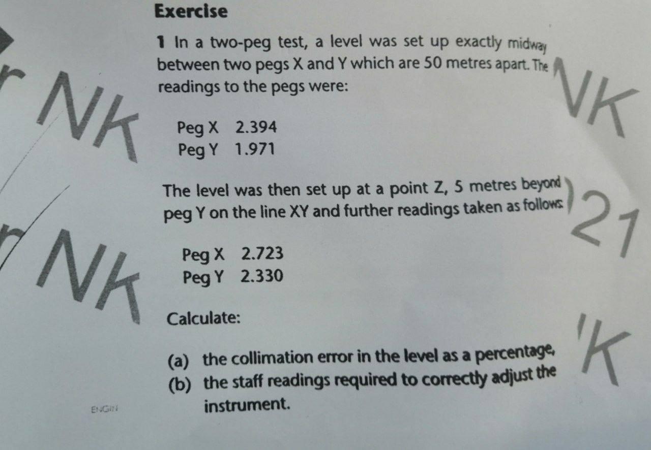 Solved Exercise 1 In a two-peg test, a level was set up | Chegg.com