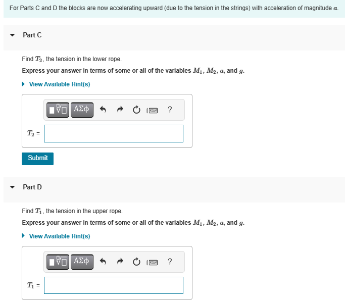 Solved Two Blocks With Masses M1 And M2 Hang One Under The 