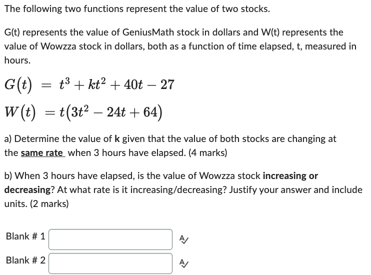 Solved The following two functions represent the value of | Chegg.com