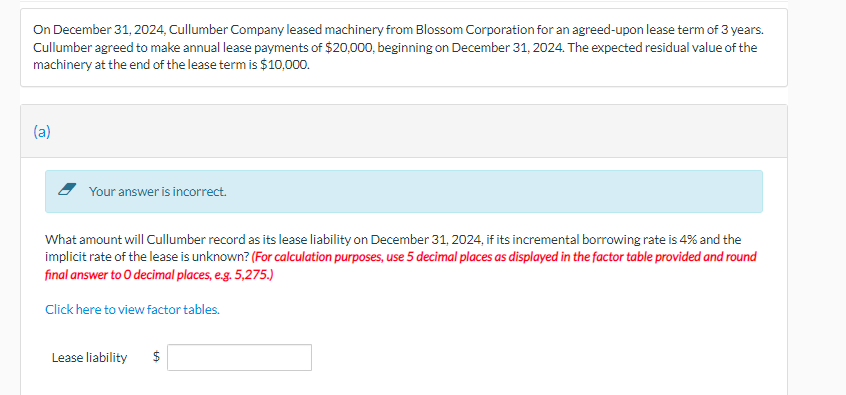 Solved On December 31, 2024, Cullumber Company leased | Chegg.com