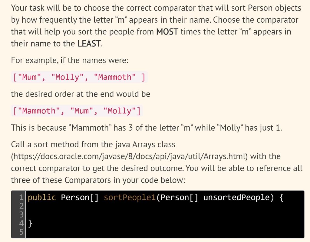 Solved For this question, we will be sorting Person objects. | Chegg.com