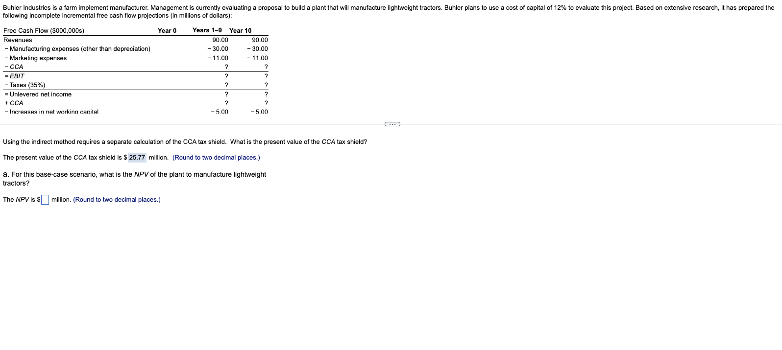 Solved a. ﻿For this ﻿base-case scenario, what is the NPV of | Chegg.com