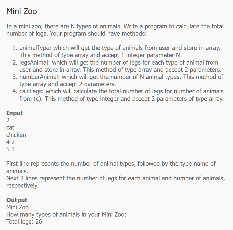 Solved In a mini zoo, there are N types of animals. Write a | Chegg.com