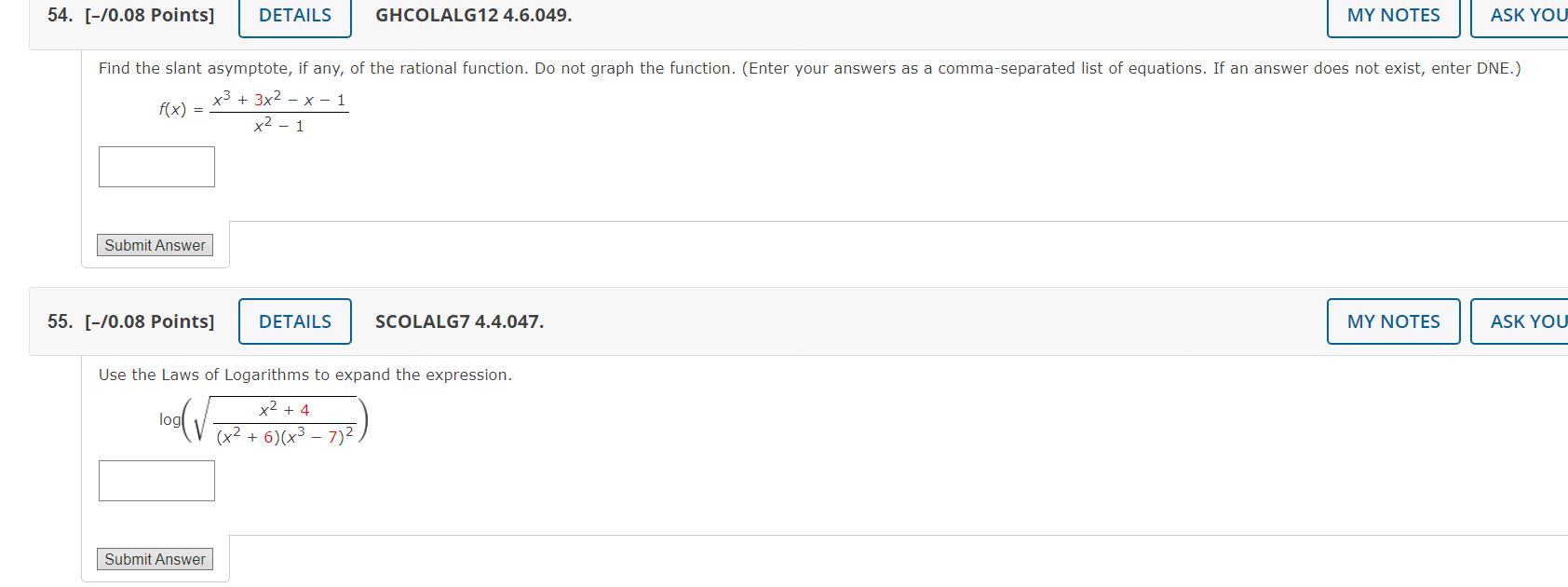 Solved 54. [-/0.08 Points] GHCOLALG12 4.6.049. | Chegg.com