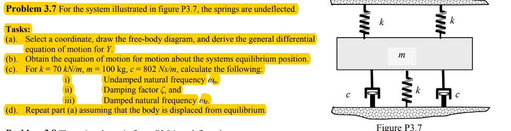 Solved For the system illustrated in figure P3.7, the | Chegg.com
