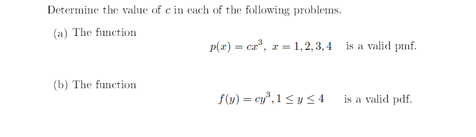 Solved Determine the value of c in each of the following | Chegg.com