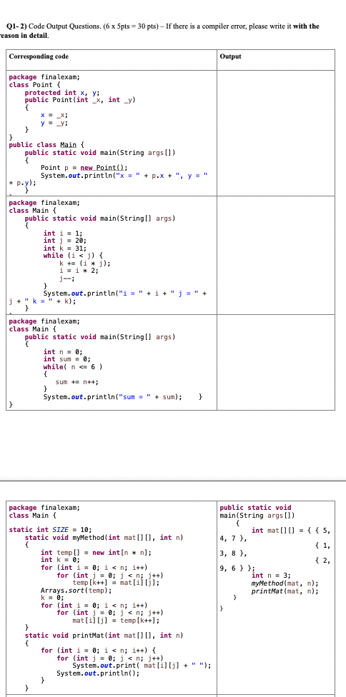 Solved Q1-2) Code Output Questions. (6 x 5pts = 30 pts) - If | Chegg.com