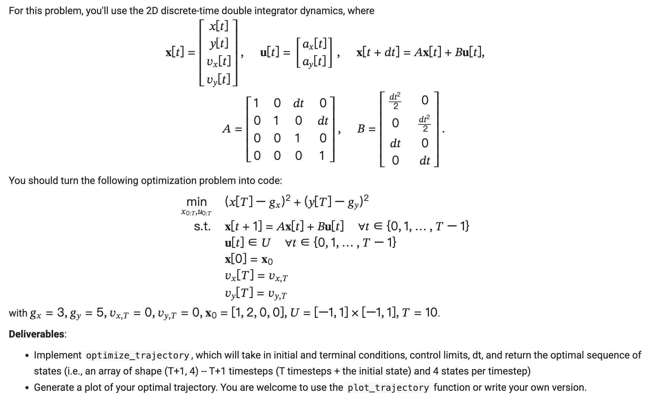 Solved Implement optimize_trajectory, which will take in | Chegg.com