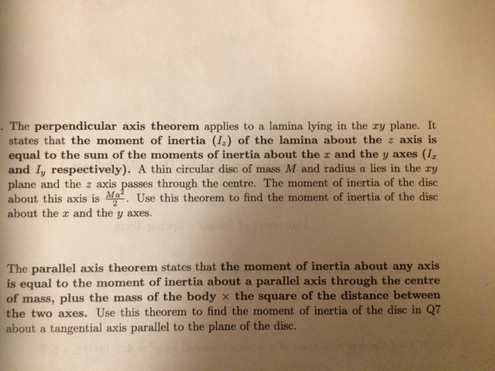 Solved The perpendicular axis theorem applies to a lamina | Chegg.com