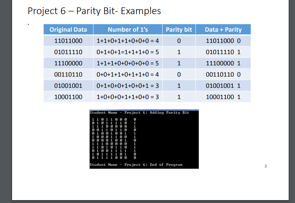 Solved Project 6 - Parity Bit Parity Bit A parity bit is an | Chegg.com