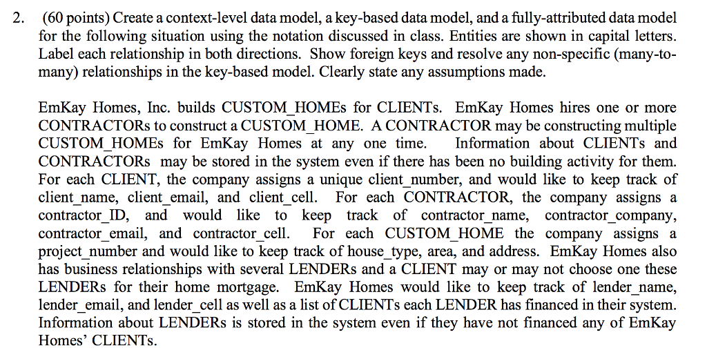 Solved 2. (60 points) Create a context-level data model, a | Chegg.com