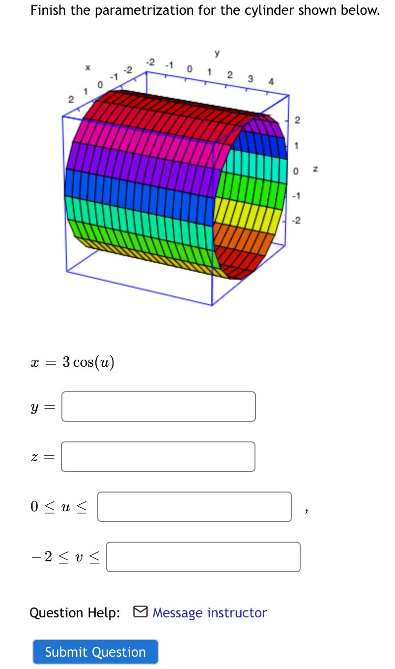 Solved Finish the parametrization for the cylinder shown | Chegg.com