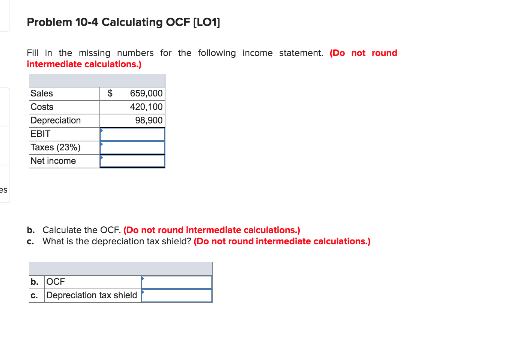 Solved Problem 10-4 Calculating OCF (LO1] Fill in the | Chegg.com