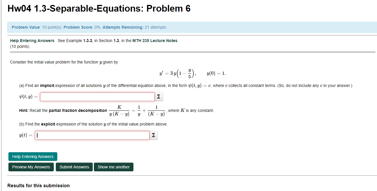 Solved Hw04 1.3-Separable-Equations: Problem 6 Problem | Chegg.com