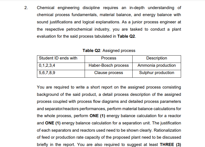 2. Chemical engineering discipline requires an | Chegg.com