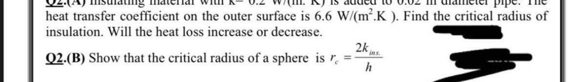 Solved heat transfer coefficient on the outer surface is 6.6 | Chegg.com