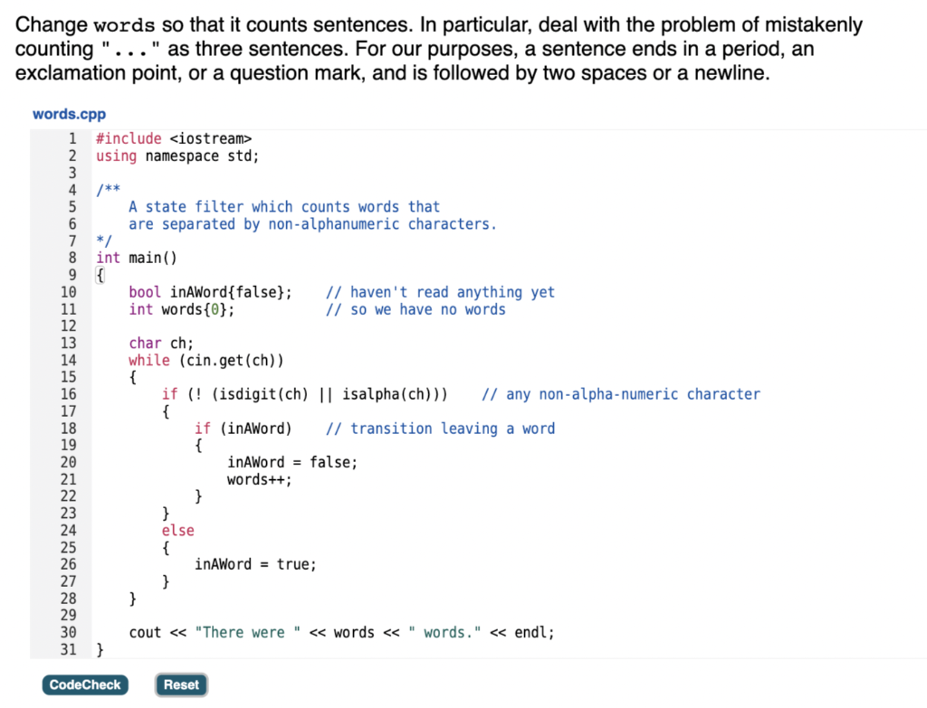 Solved Change words so that it counts sentences. In | Chegg.com