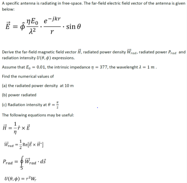Solved A specific antenna is radiating in free-space. The | Chegg.com