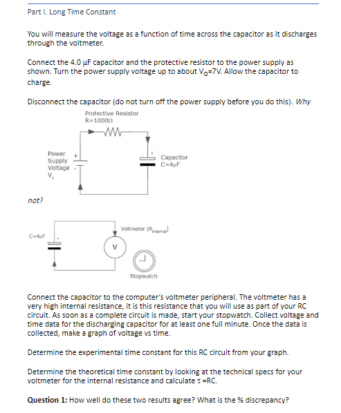 Part I. Long Time Constant You will measure the | Chegg.com