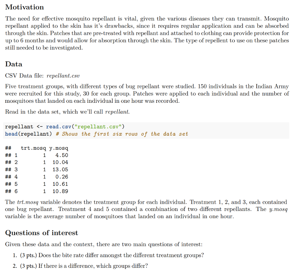 Solved The need for effective mosquito repellant is vital, | Chegg.com