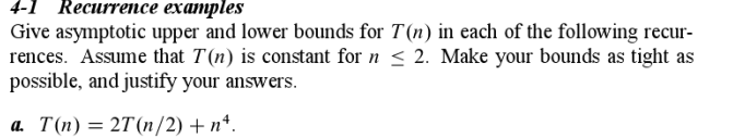 Solved Give asymptotic upper and lower bounds for T(n) in | Chegg.com