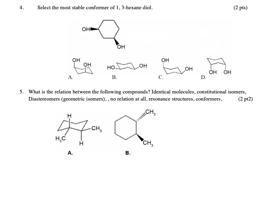 Solved 4. Select the most stable conformer of 1, 3-hexane | Chegg.com