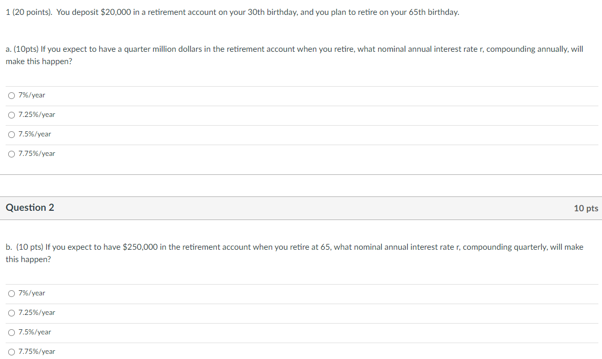 Solved 1 (20 points). You deposit $20,000 in a retirement | Chegg.com