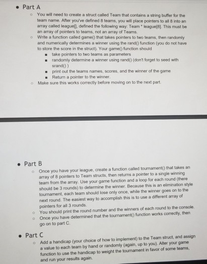 Solved Part A You Will Need To Create A Struct Called Team