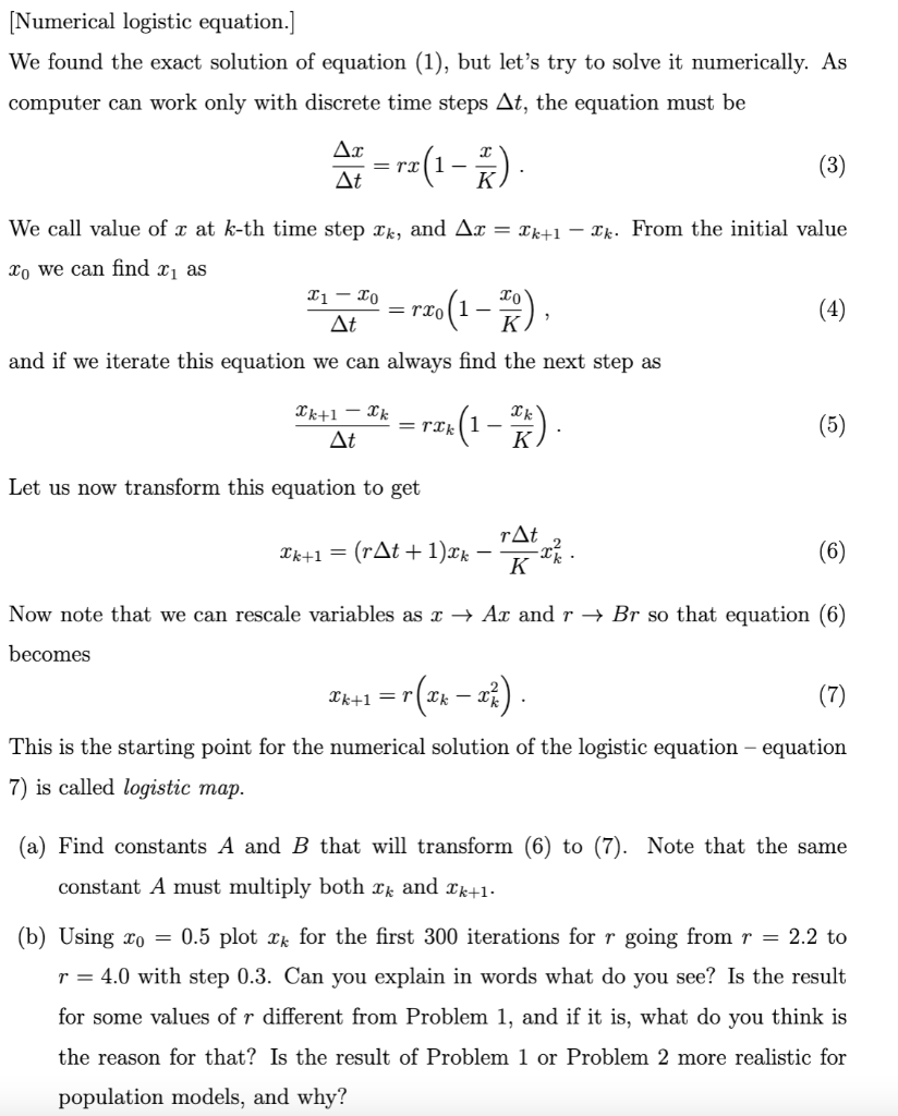 Solved [Numerical logistic equation.] We found the exact | Chegg.com