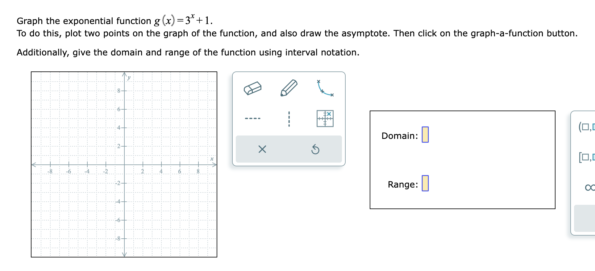 Solved Graph the exponential function g(x)=3x+1 To do this, | Chegg.com