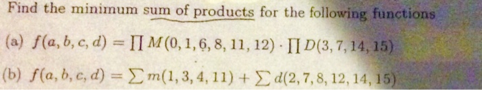Solved Find the minimum sum of products for the following | Chegg.com