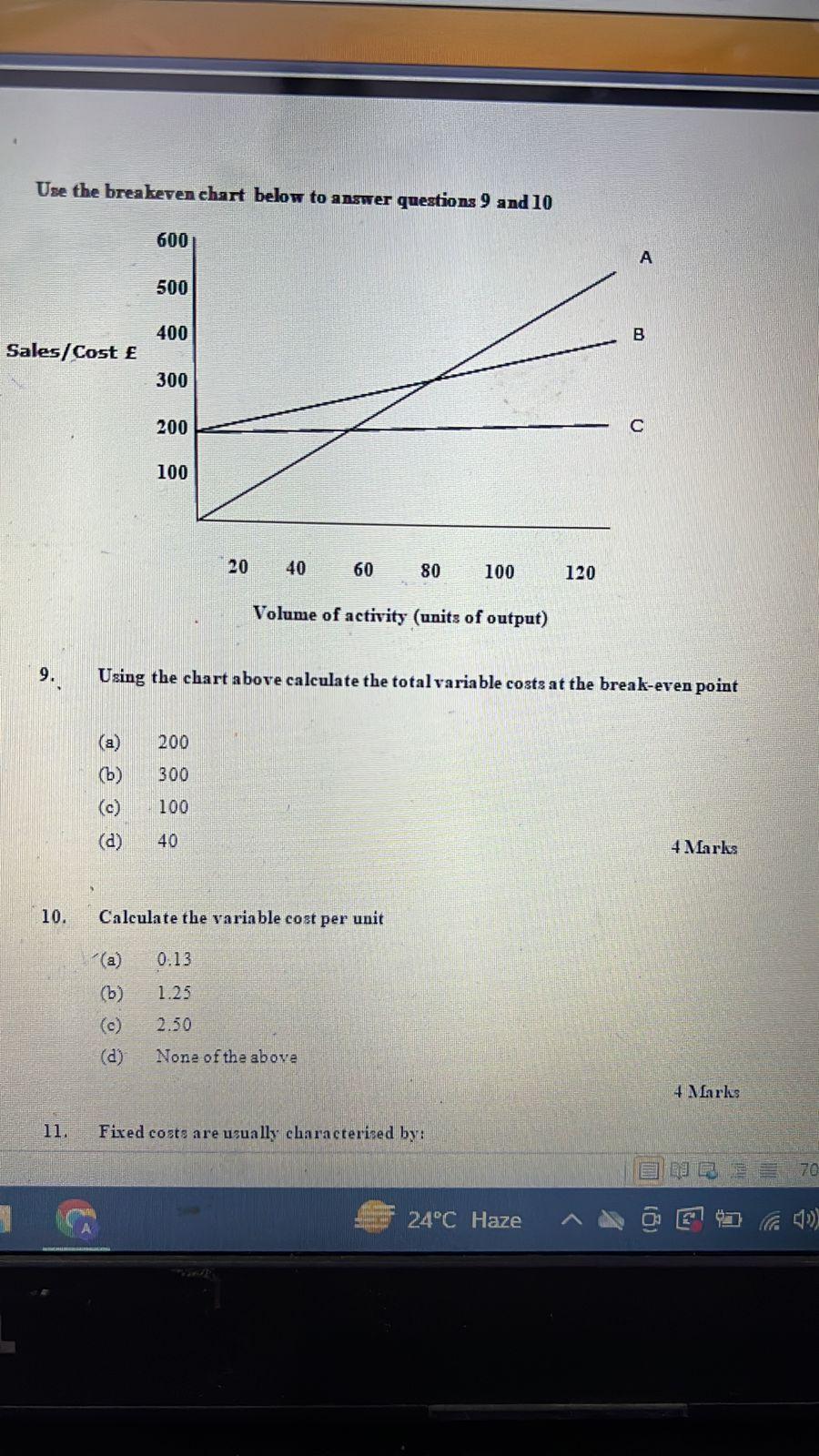 Solved Use the breakeven chart below to answer questions 9 | Chegg.com