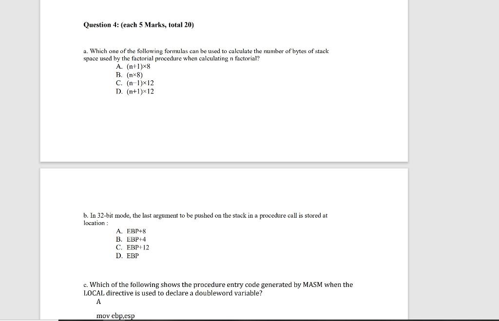 Solved Question 4: (each 5 Marks, total 20) 1. Which one of | Chegg.com