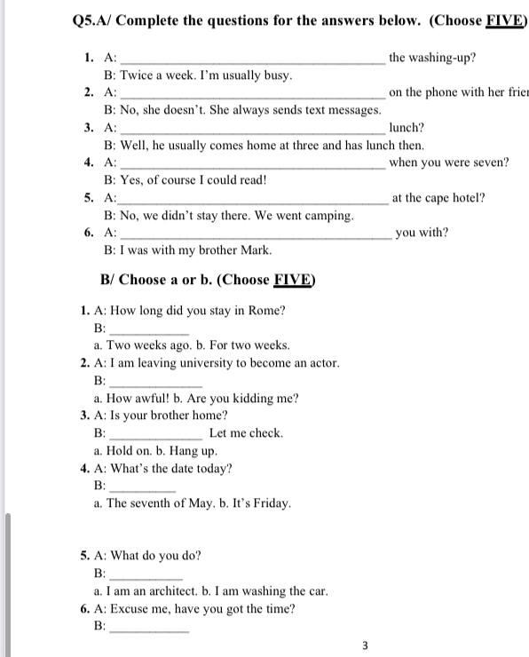 Solved Q5.A/ Complete the questions for the answers below. | Chegg.com