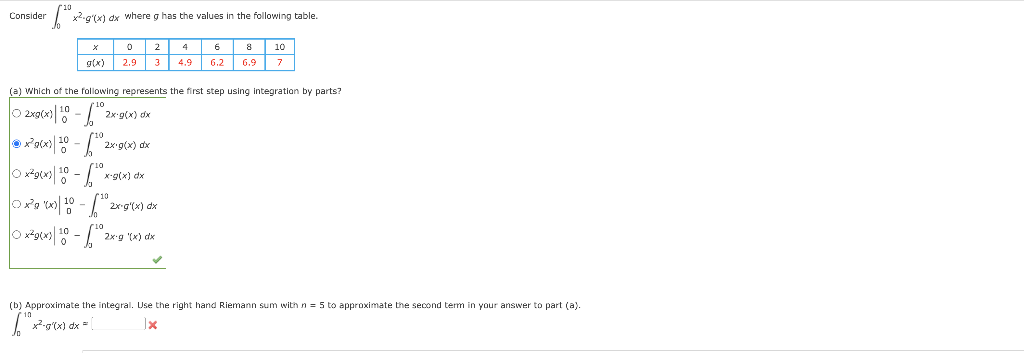 Solved Consider x2.g'(x) dx where g has the values in the | Chegg.com