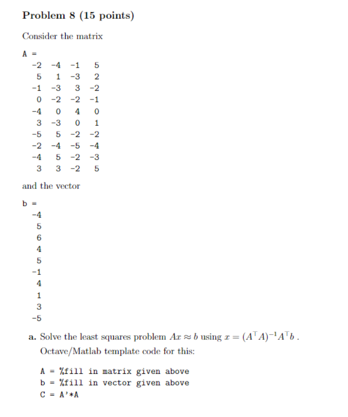 Solved Problem 8 (15 points) Consider the matrix A = -2 -4 | Chegg.com
