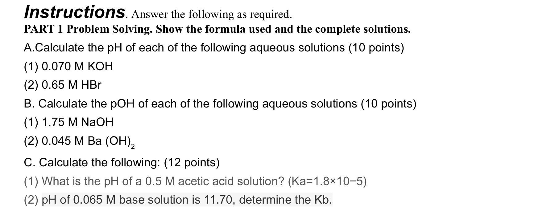 Solved Instructions. Answer the following as required. PART | Chegg.com