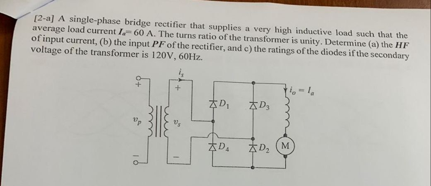 Solved [2-a] ﻿A single-phase bridge rectifier that supplies | Chegg.com