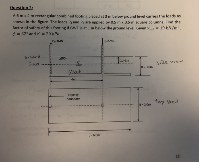 Solved Question2: A 6 mx2 m rectangular combined footing | Chegg.com